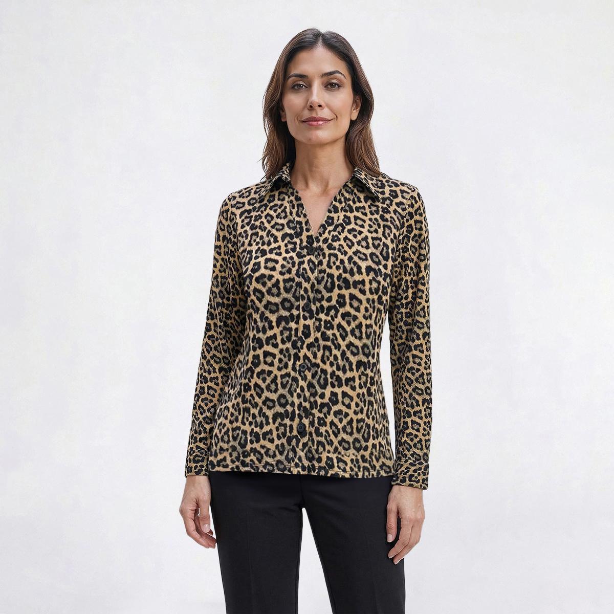 Click here for Womens Adrianna Papell Long Sleeve Leopard Button... prices